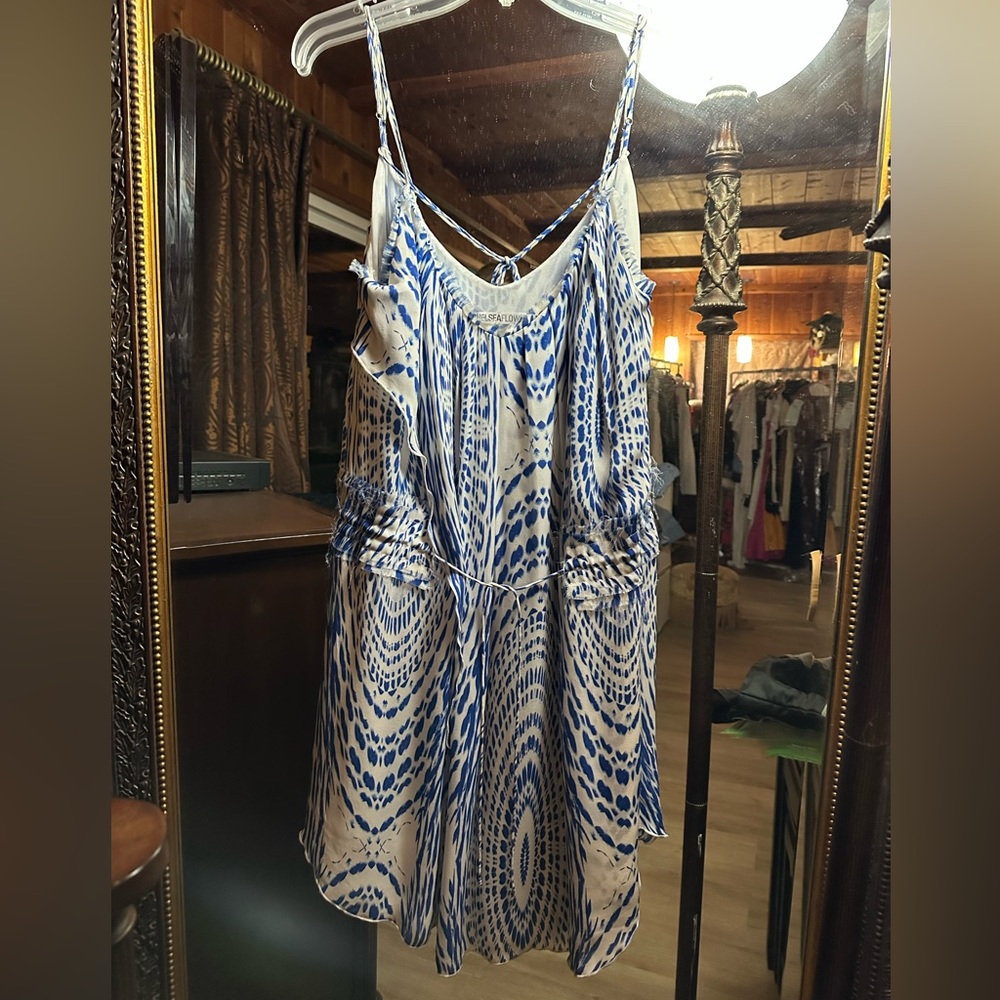 Silk Dress, Pull String Waist Or Leave Flowy W Frayed… - Gem